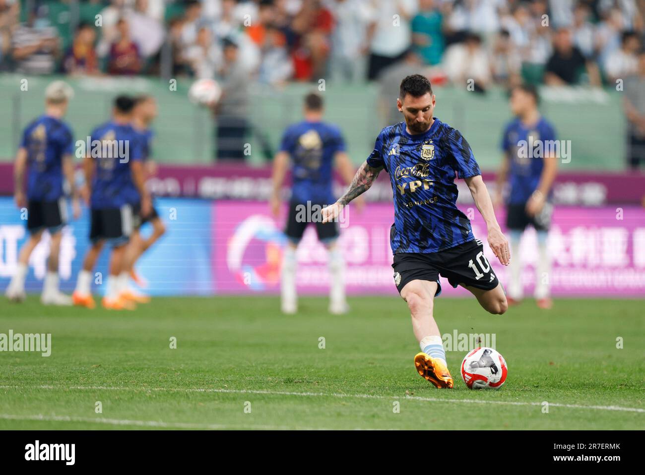 Beijing, China. 15th June, 2023. Lionel Messi of Argentina warms up ...