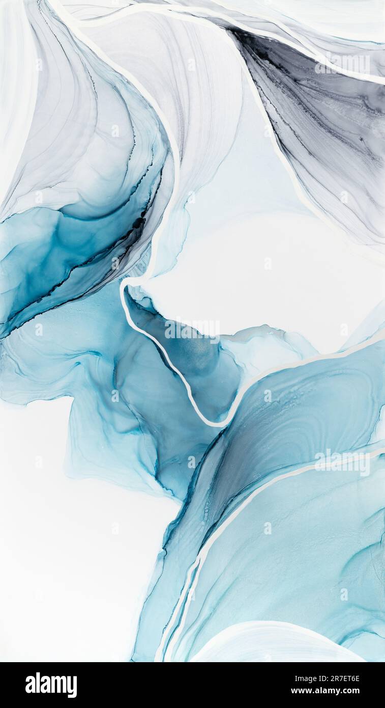 Blue marbled alcohol ink drawing effect. Illustration backdrop Stock ...