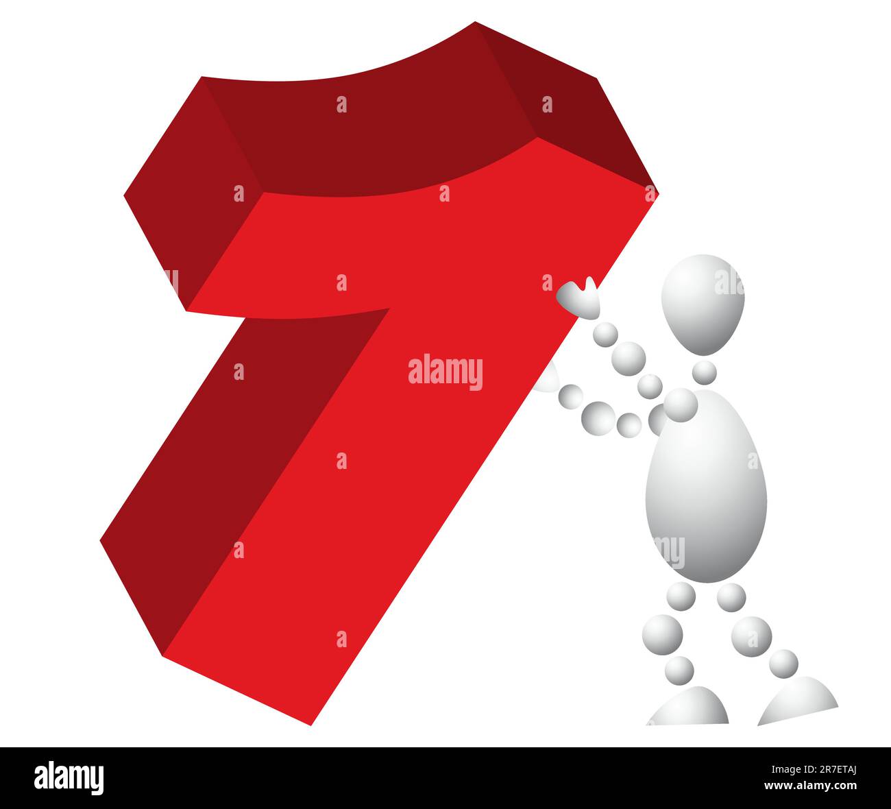 Man raises a red symbol of one. Abstract 3d-human series from balls ...