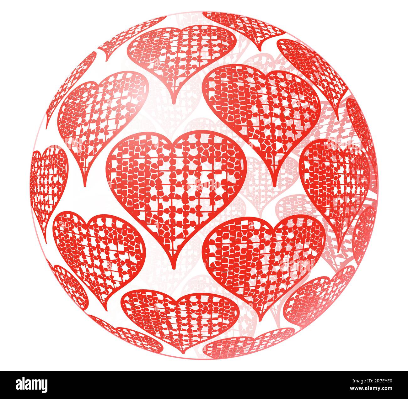 Valentine's day abstract glass sphere with red ornament of heart ...