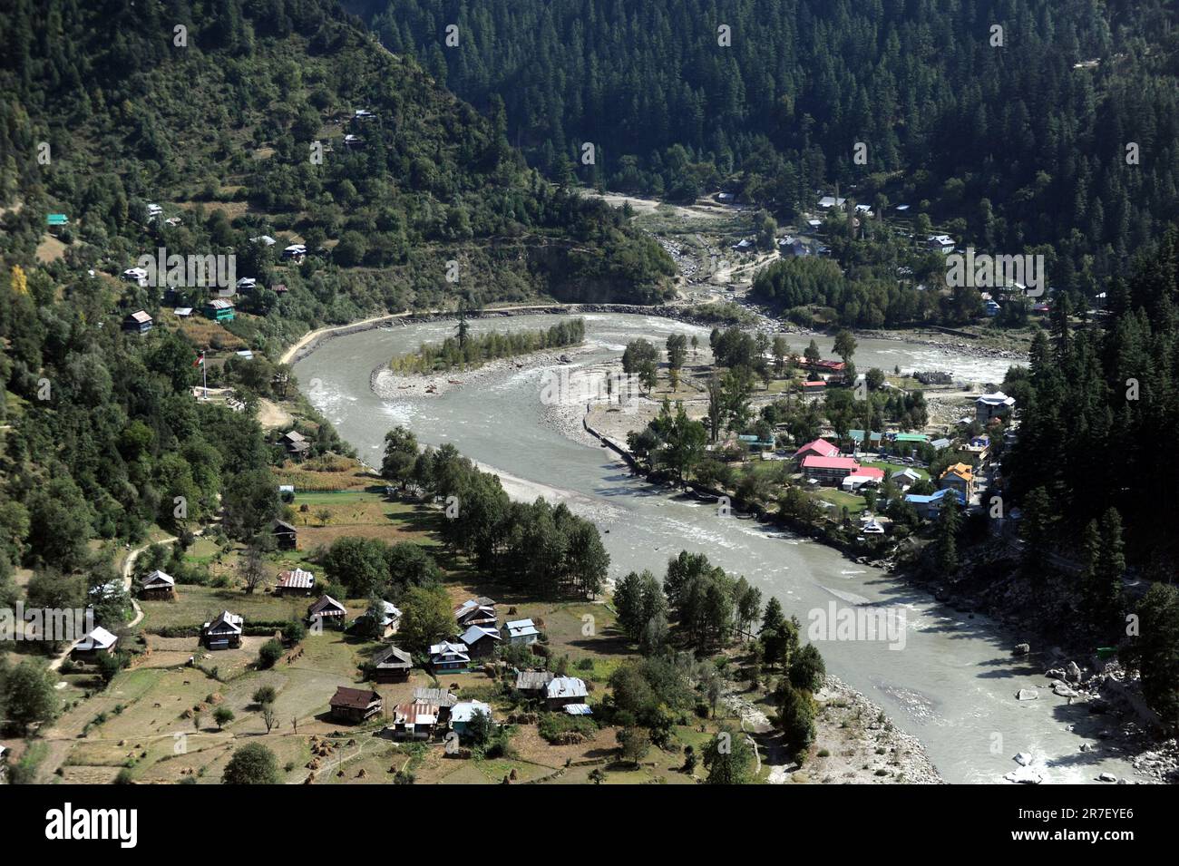 An aerial view of the Neelum river between Pakistan and India Stock ...