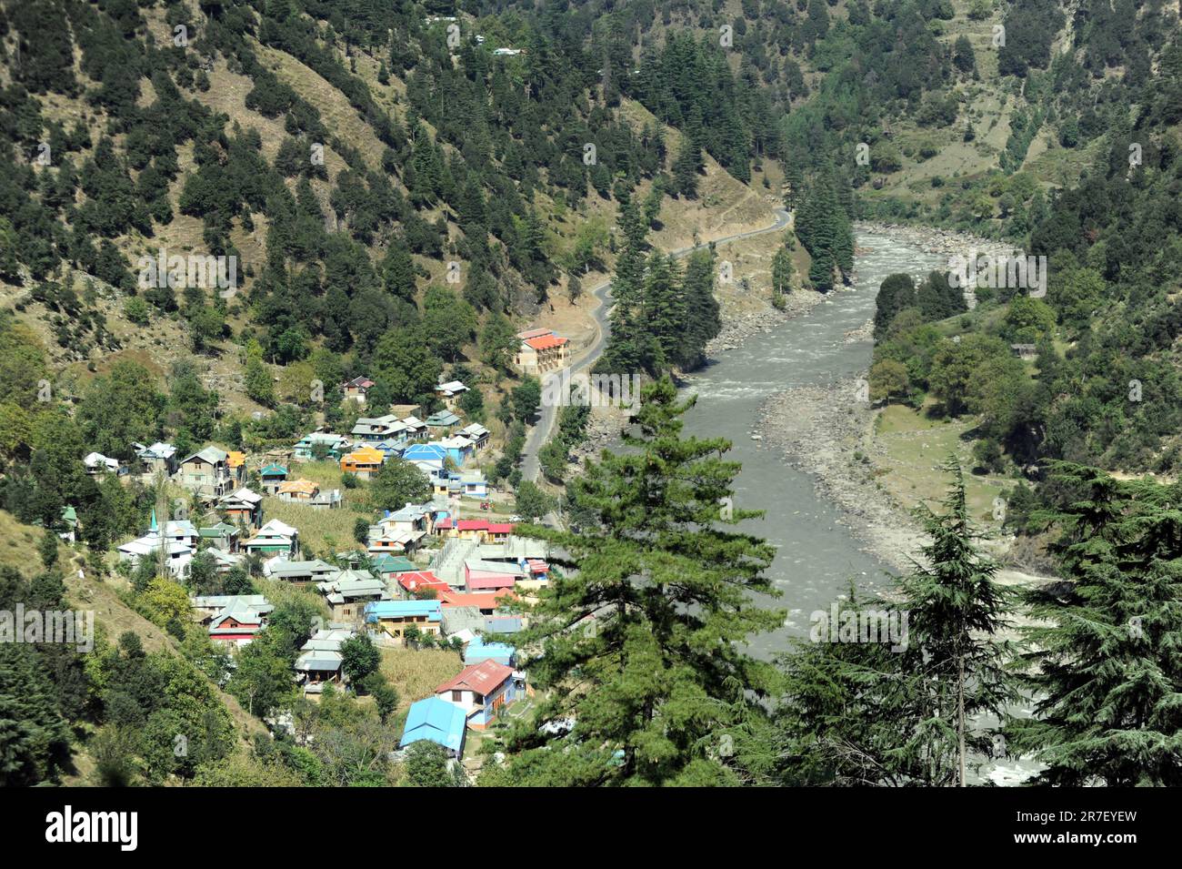 An aerial view of the Neelum river between Pakistan and India Stock ...