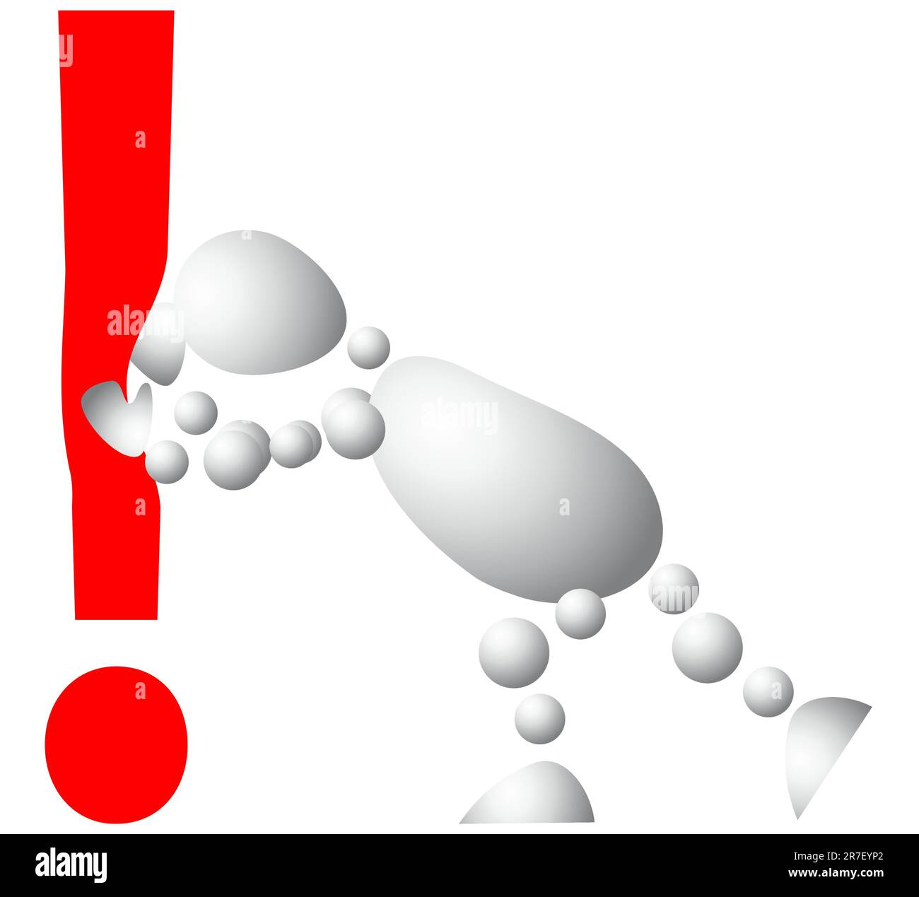 Man pushes an red exclamation mark. Abstract 3d-human series from balls ...