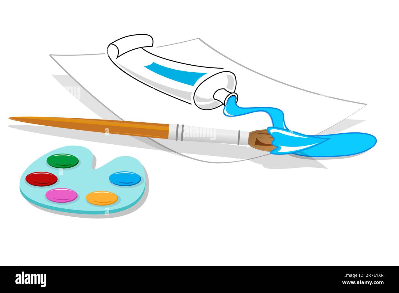 illustration of art plate with tube and brush on isolated background ...