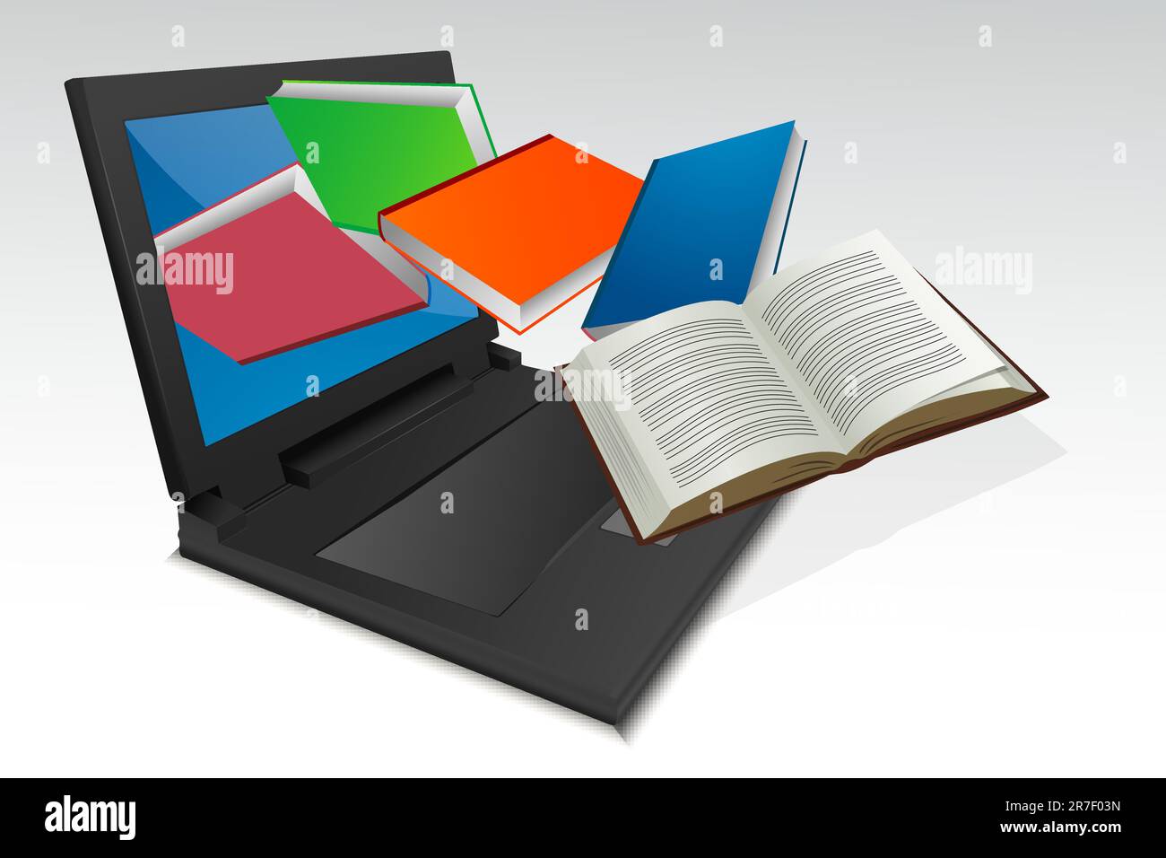 illustration of books coming out from laptop Stock Vector Image & Art ...