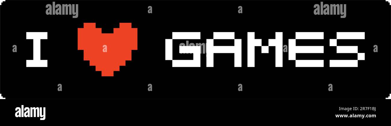 Pixeled illustration of a banner with a heart icon and the words I LOVE ...