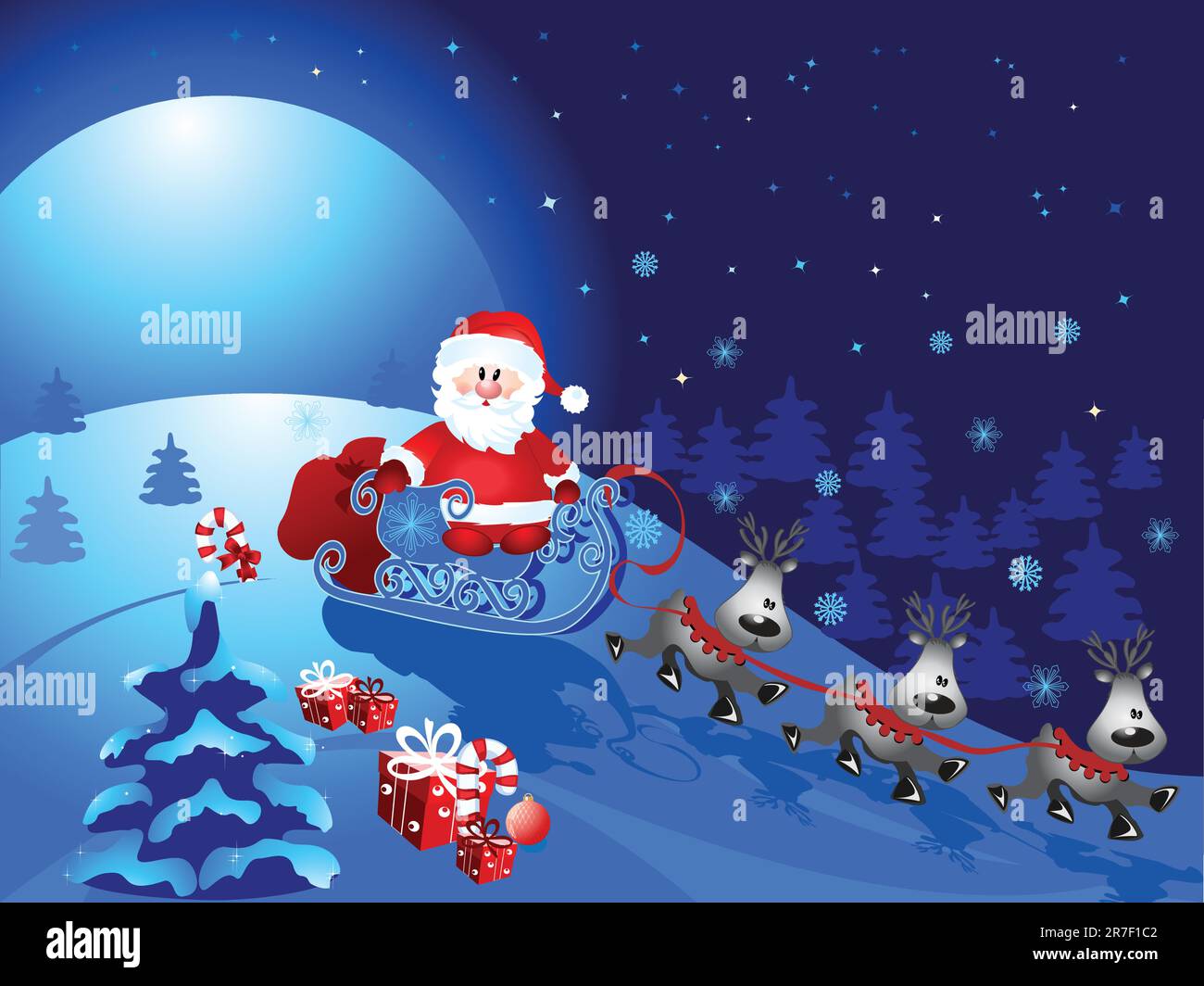 Santa Claus with Sledge, vector illustration Stock Vector Image & Art ...