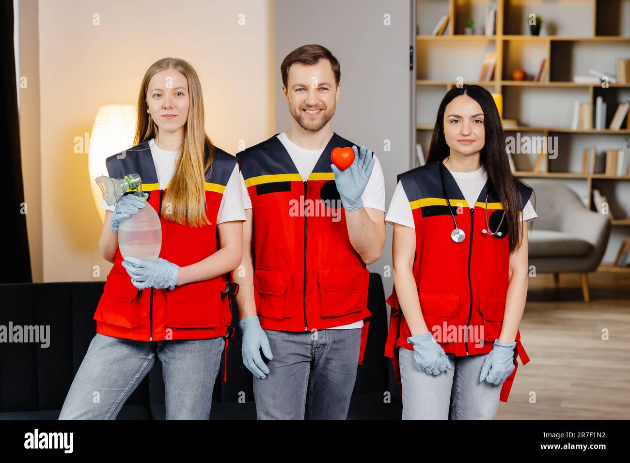 A group of young medical people in uniform stand in the middle of the ...