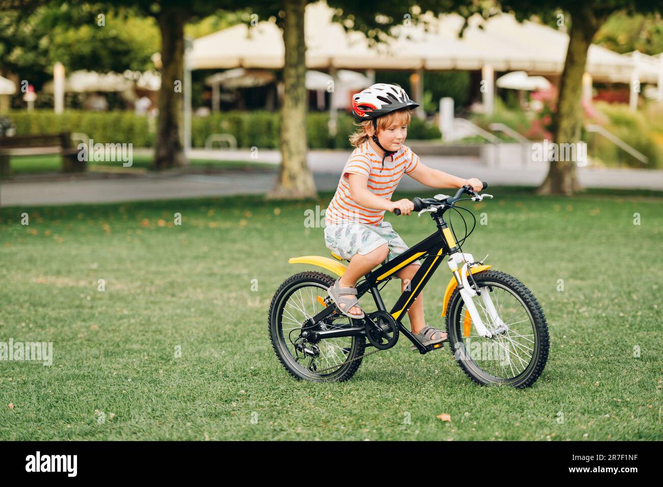 Cute little boy riding bicycle in the park, sport for children, active ...