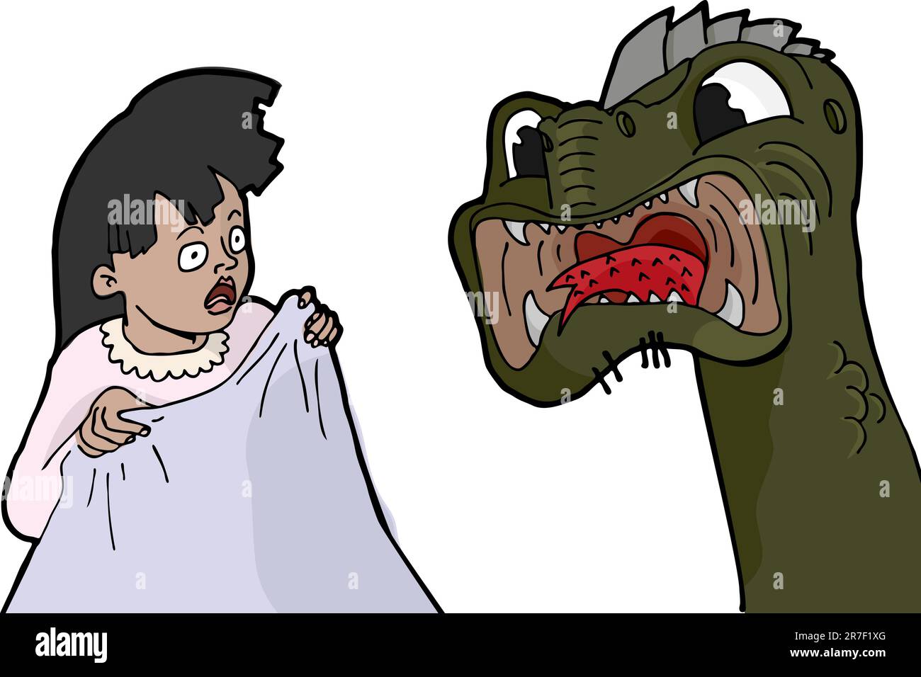 Little girl experiences a nightmare facing a scary monster Stock Vector ...