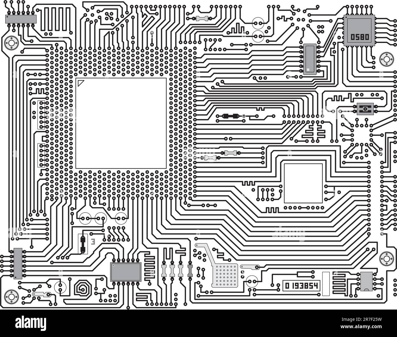 Monochrome vector electronic circuit board - industrial background ... Monochrome vector electronic circuit board - industrial background ...