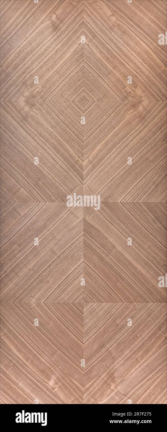 Wall panel of walnut veneer with geometric rhombic pattern as ...