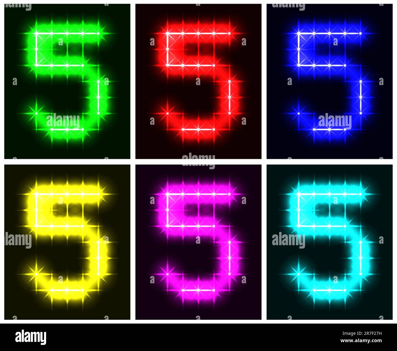 Motley set a glowing symbol of the number 5 on black background for ...