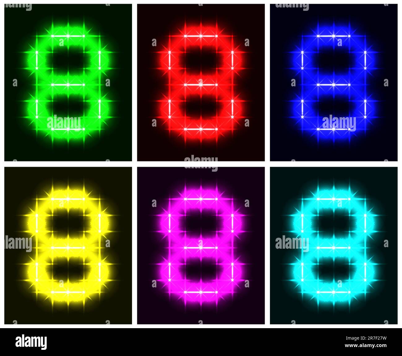 Motley set a glowing symbol of the number 8 on black background for ...