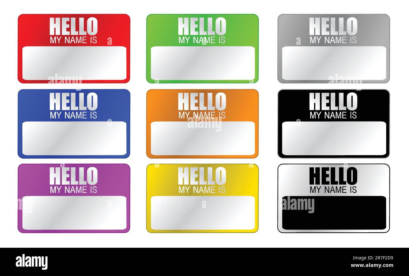 Hello, my name is label in different colors isolated over a white ...