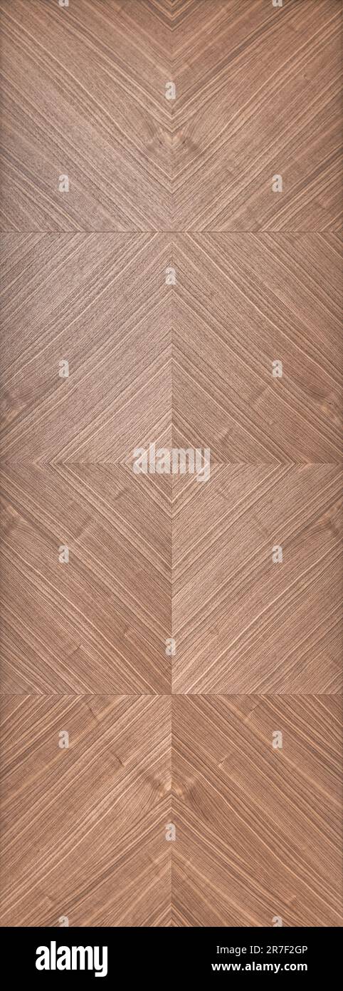 Wall panel of walnut veneer with geometric rhombic pattern as ...