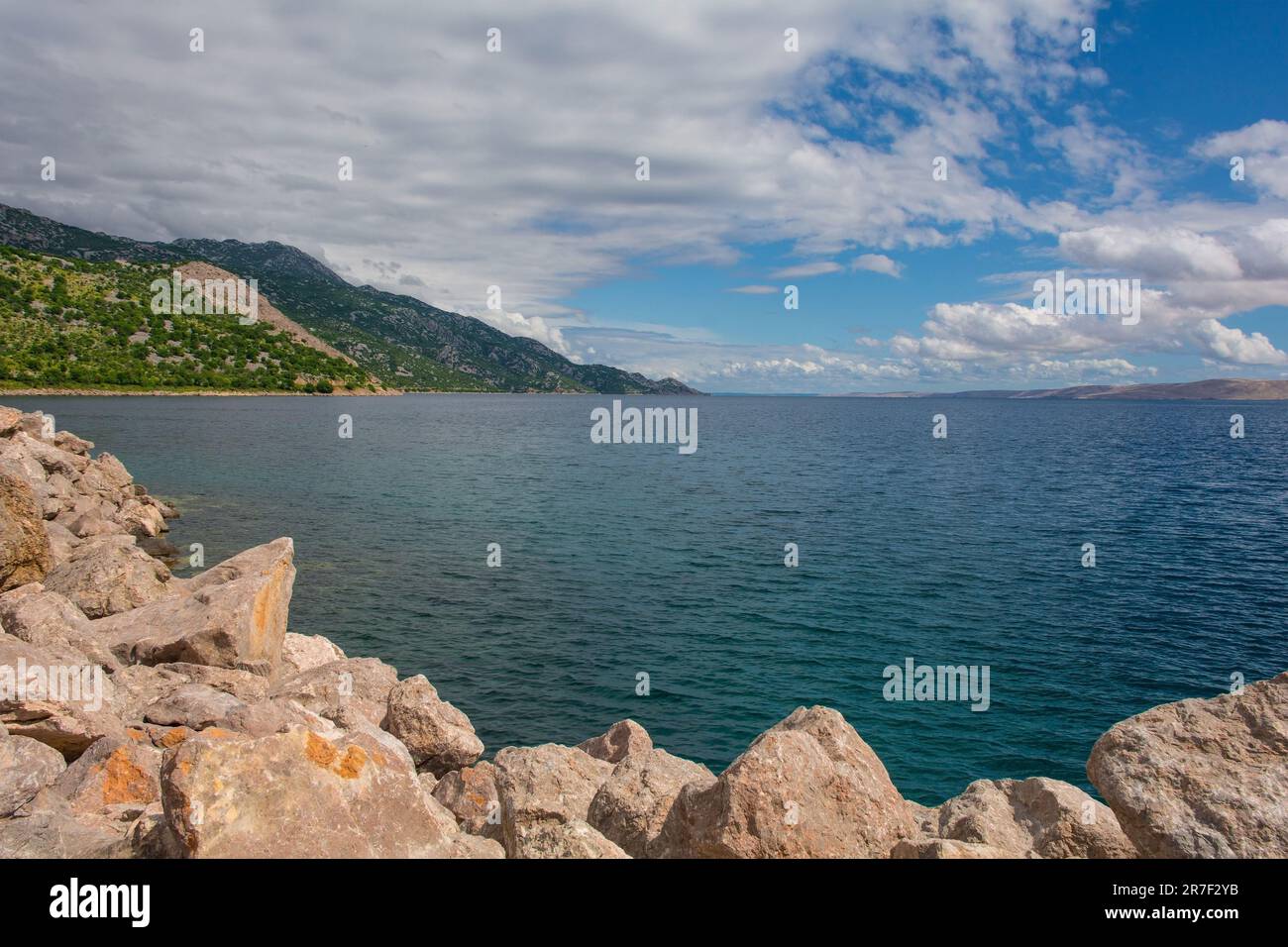 Rocks on the Adriatic coast of Croatia in the town of Karlobag in Lika ...