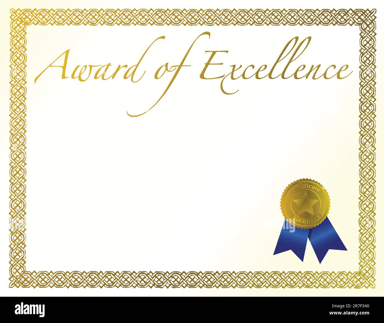Illustration of a certificate. Award of Excellence with golden ribbon ...