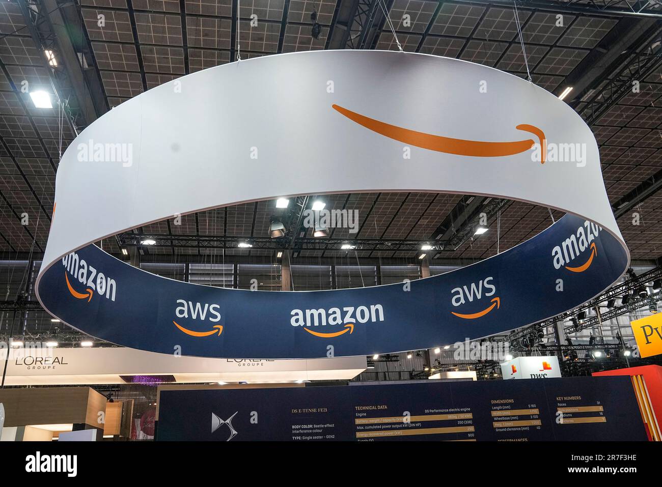 The Amazon logo is photographed at the Vivatech show in Paris, Thursday ...
