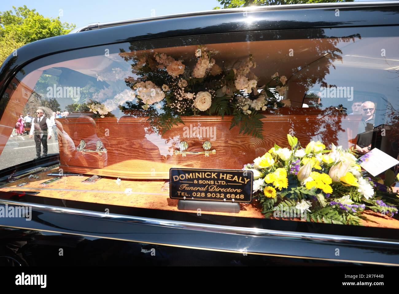 The coffin of Joe Clarke one of the 'Hooded Men' arriving at Healy's ...