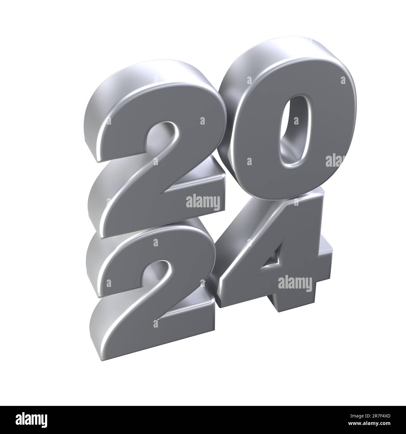 Realistic 3D silver numbers 2024 isolated with clipping path. Happy New ...