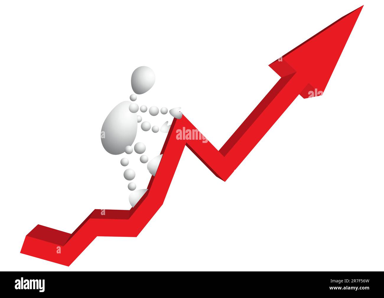 Man climbs a mountain as red arrow-diagram. Abstract 3d-human series ...