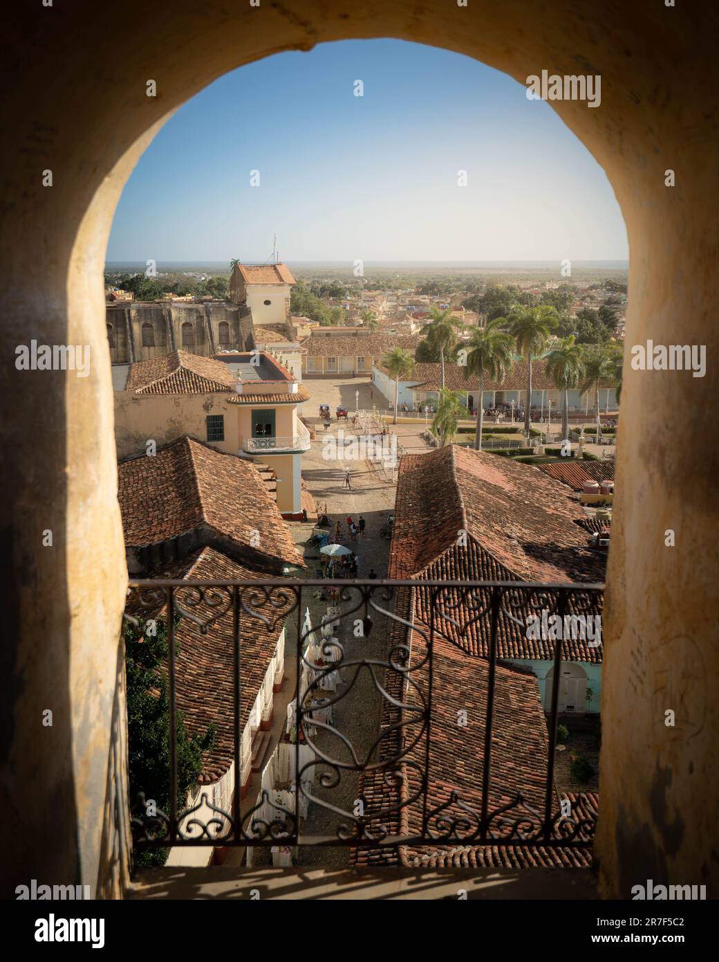 The balcony of an ancient castle, taking in the view of a picturesque ...