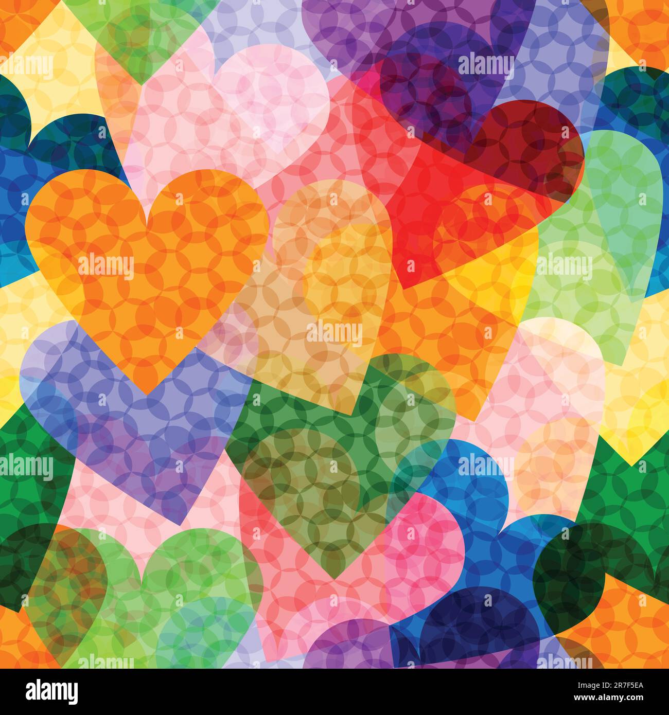 vector seamless background with a variety of bright hearts, clipping ...