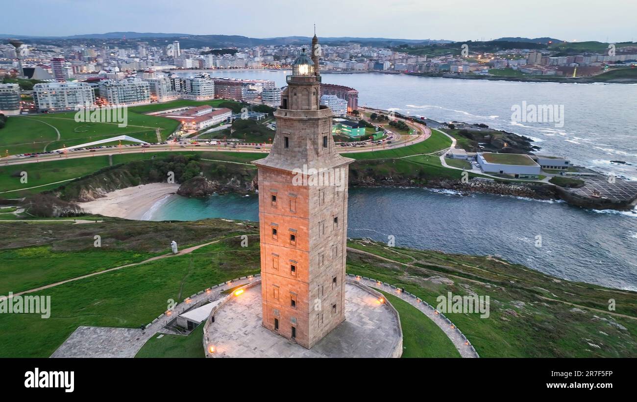 Aerial View Shot of Tower of Hercules (Torre de Hercules) lighthouse ...