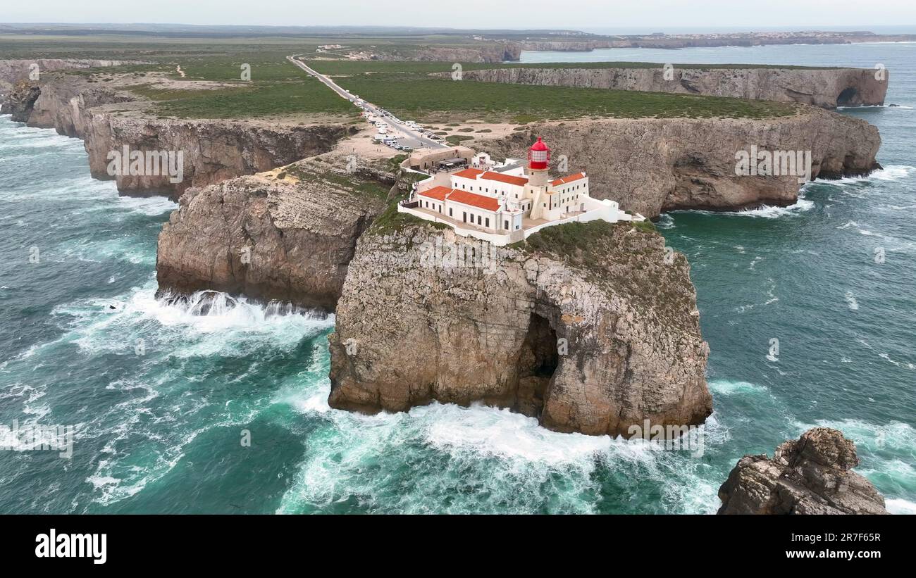 Cabo De Sao Vicente headland and its lighthouse of Vila do Bispo, in ...