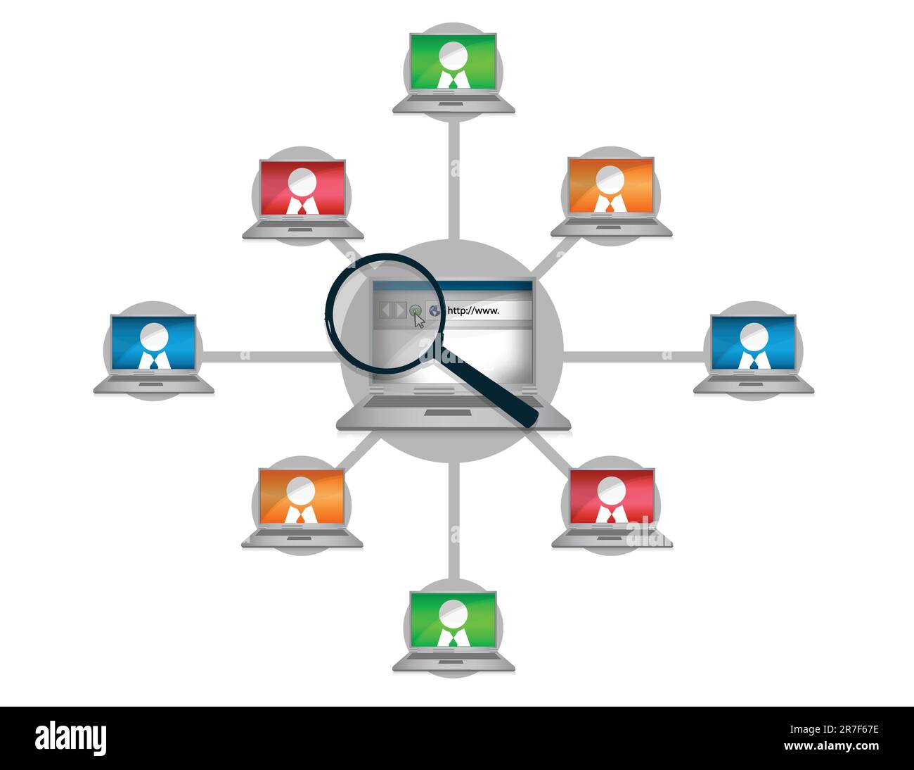 Laptop Networking communication business chart isolated over a white ...