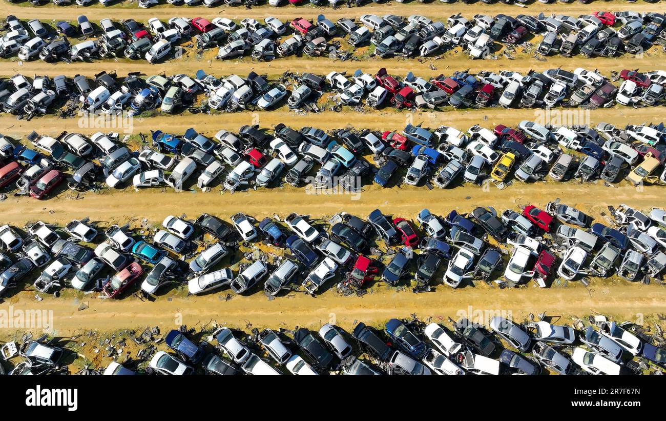Aerial view parking lot damaged cars aftermath of accidents Stock Photo ...