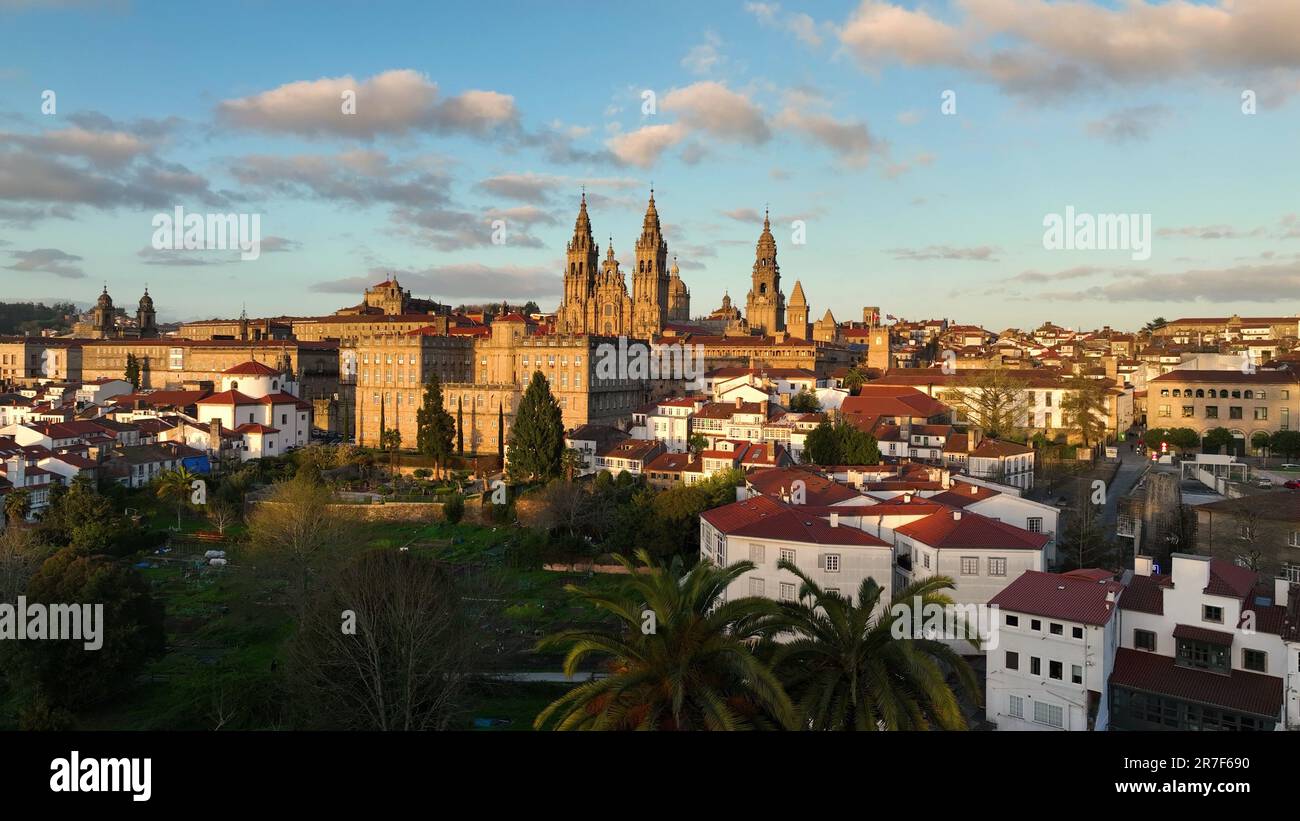 Aerial view of famous Cathedral of Santiago de Compostela. Travel ...