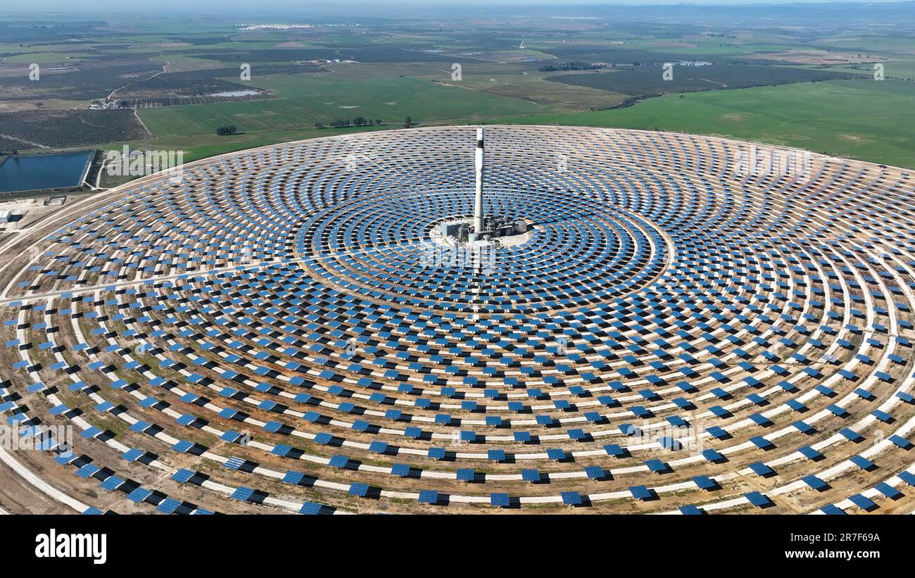 Aerial view of solar Plant in Seville, Spain. Renewable energy Stock ...