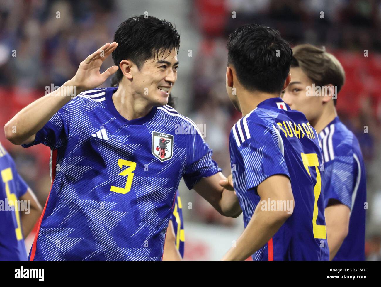 Toyota, Japan. 15th June, 2023. Japan's Shogo Taniguchi (L) is ...