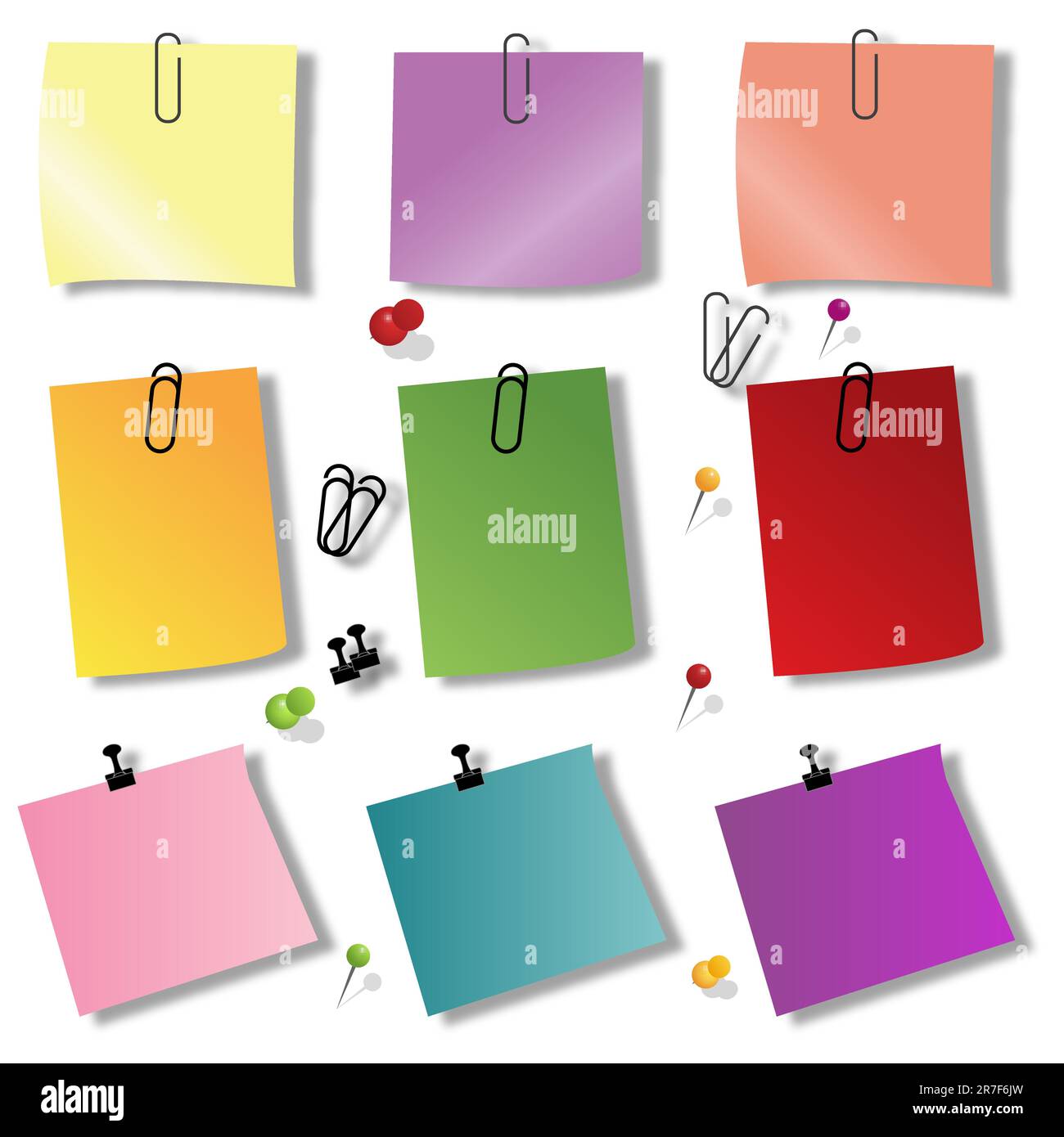 illustration of colorful papers with pin on white background Stock ...