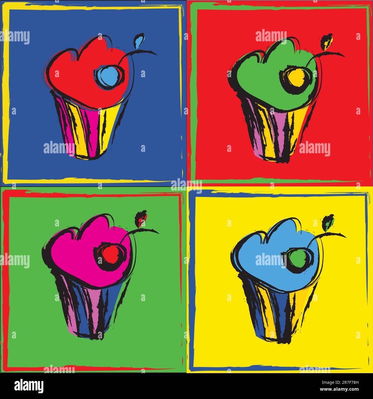 Pop Art styled cupcakes in bright colors Stock Vector Image & Art - Alamy