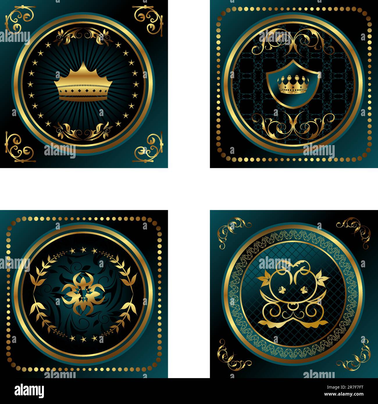 Illustration set blue dark gold-framed labels - vector Stock Vector ...
