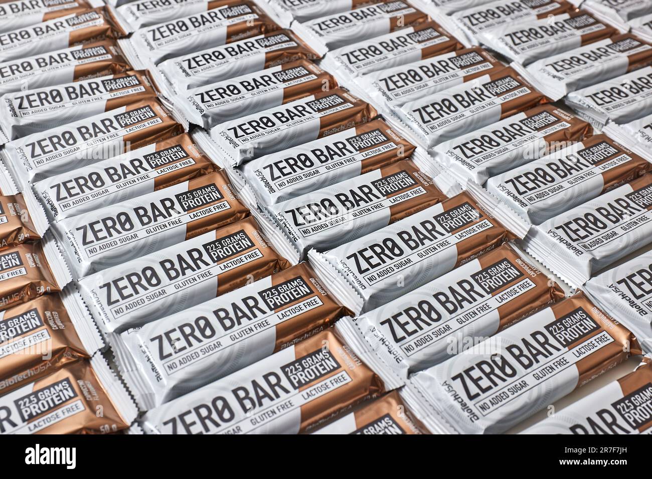 Protein bars Biotech Zero Bar large amounts Stock Photo - Alamy