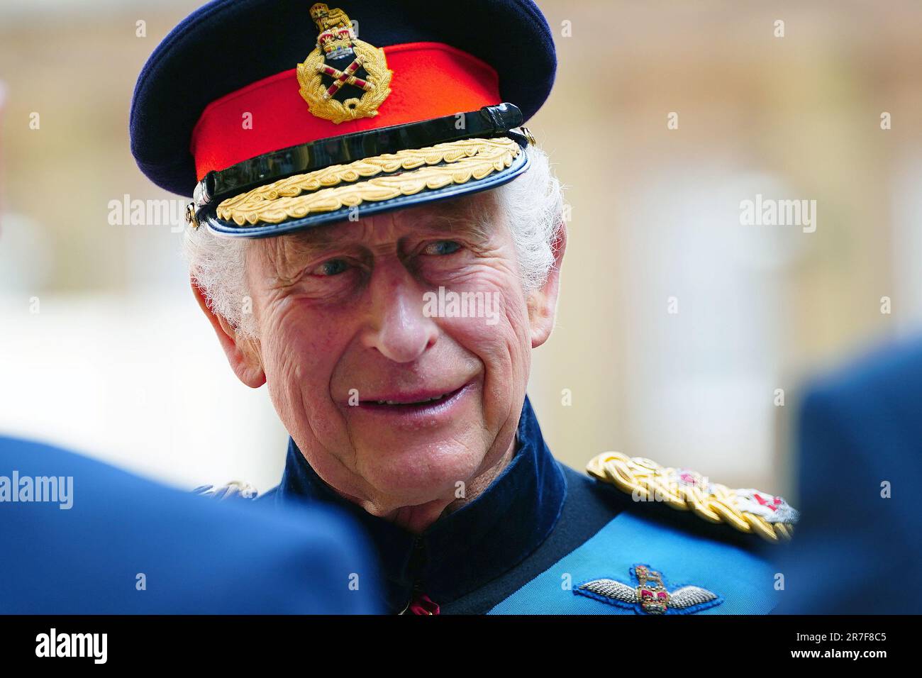 King Charles III, speaks with guests as he and the Princess Royal ...