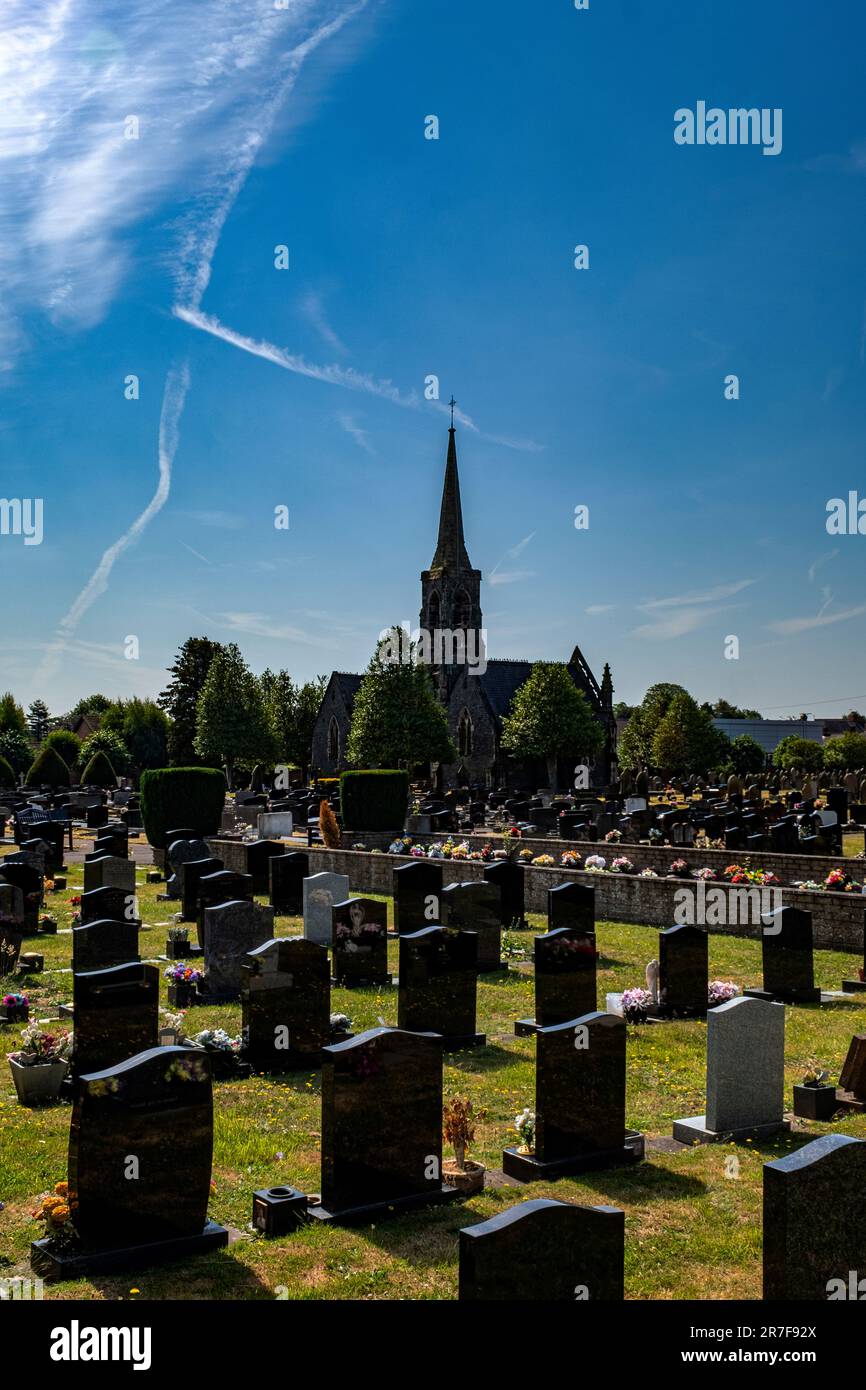 Backlit Cemetery with Chapel of Rest in Middlewich Cheshire UK Stock ...