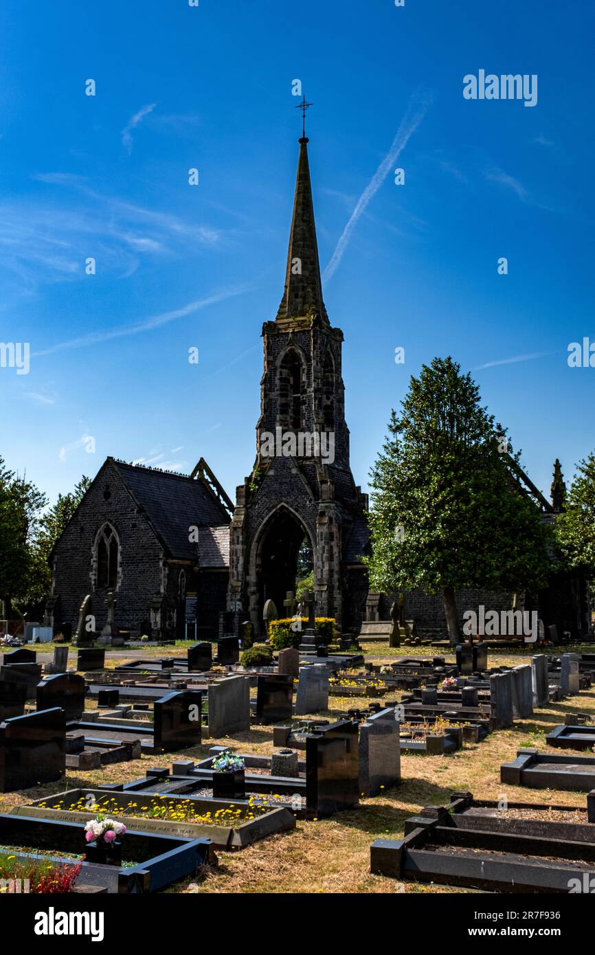 Backlit Cemetery with Chapel of Rest in Middlewich Cheshire UK Stock ...