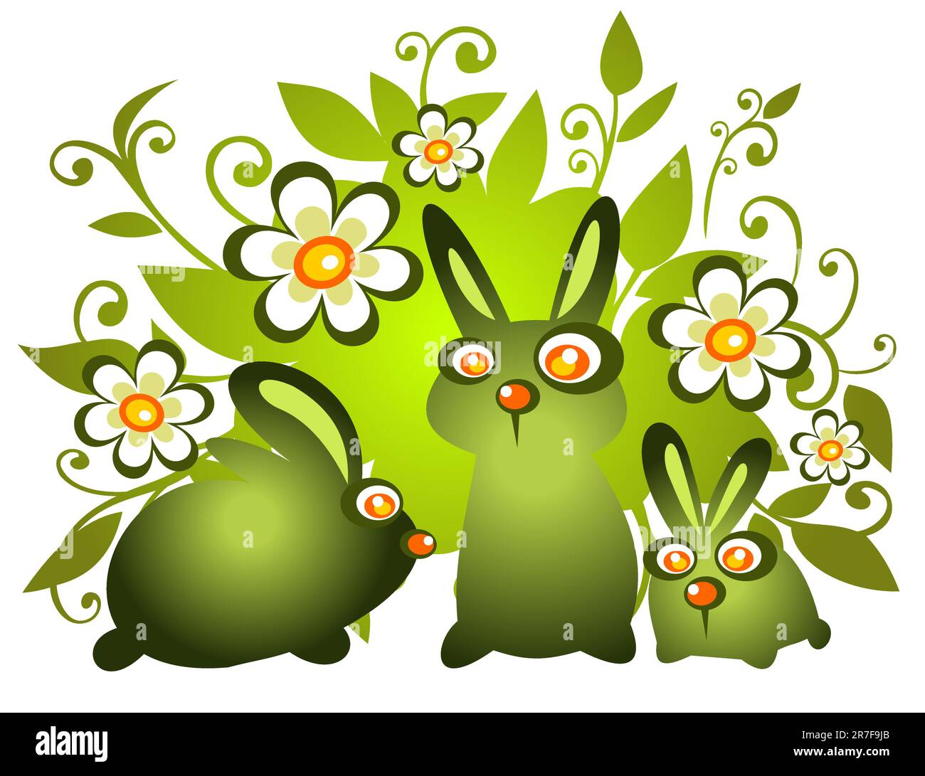Cartoon rabbits with flowers on a white background Stock Vector Image ...