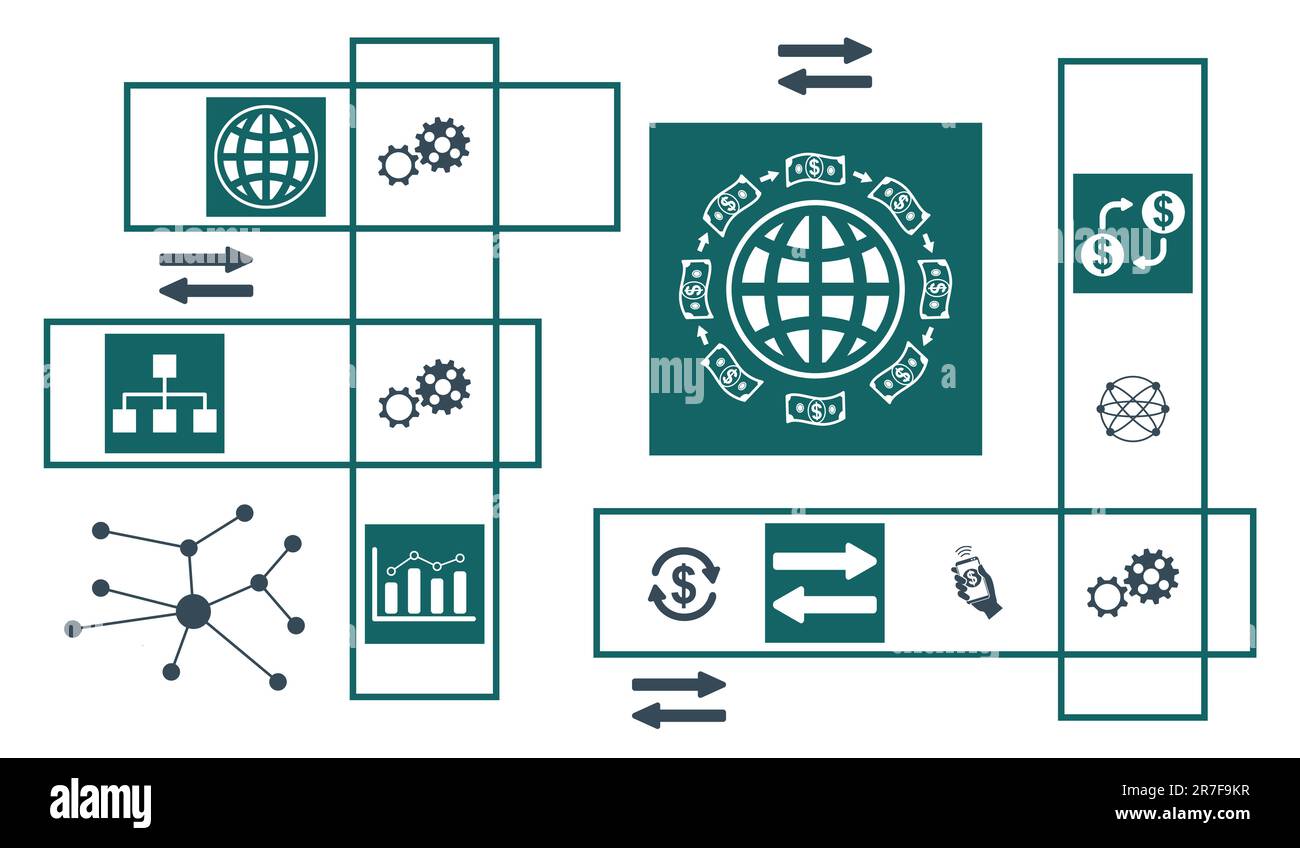 Concept of money transfer with connected icons Stock Photo - Alamy