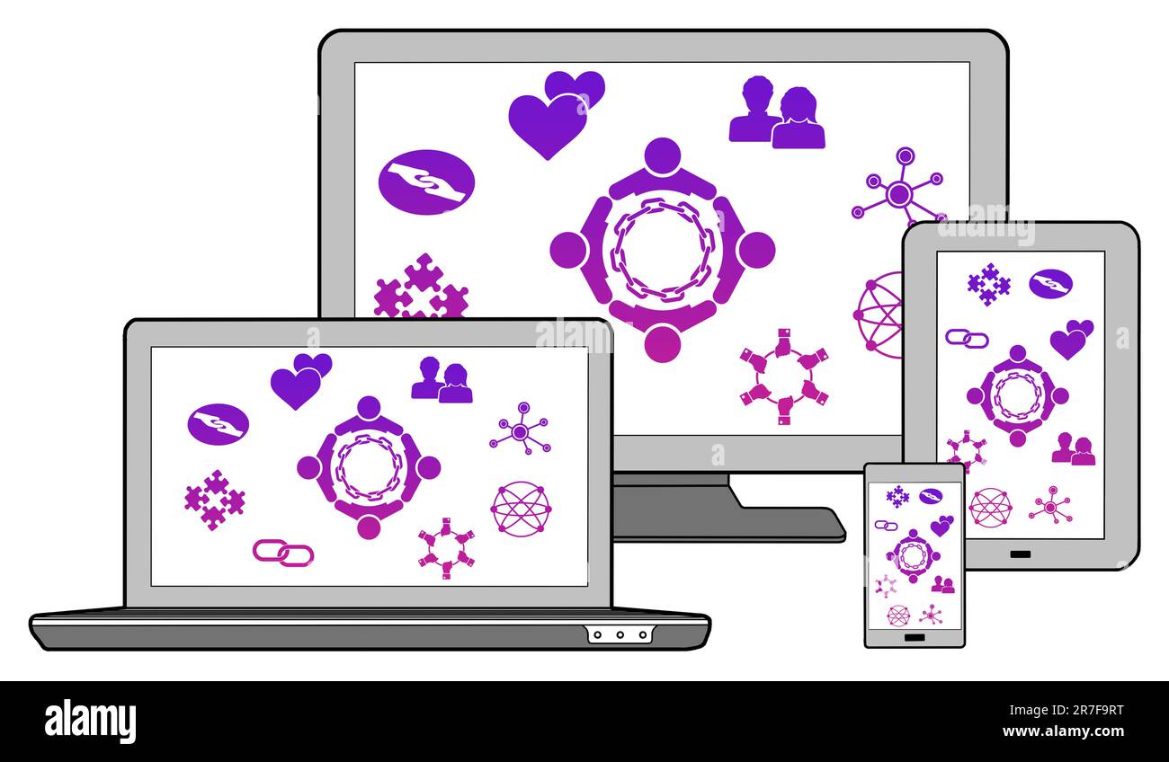 Friendship concept on different devices, isolated on white Stock Photo ...