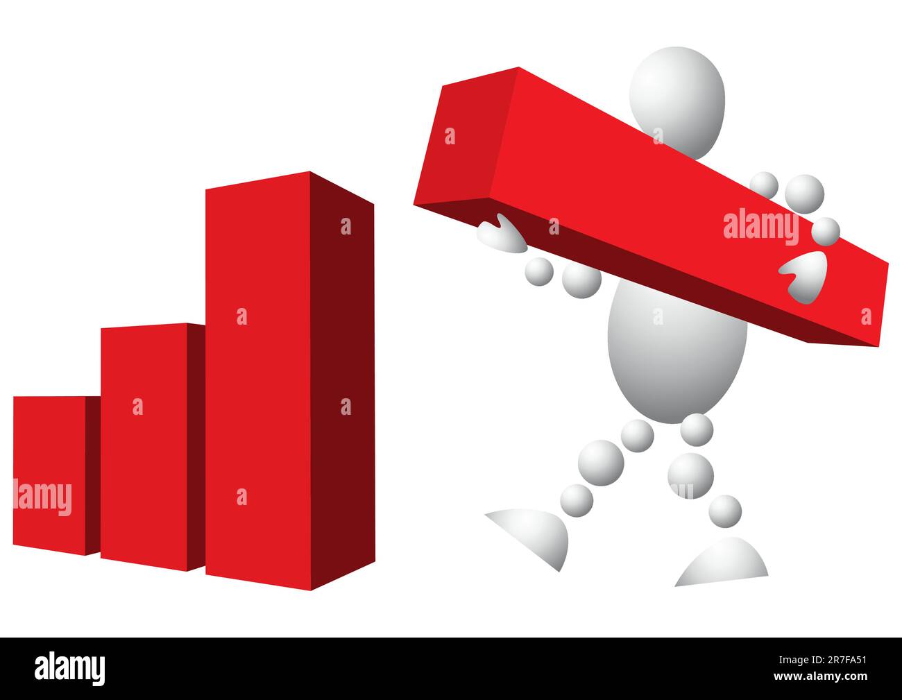 Man is building diagram from red blocks. Abstract 3d-human series from ...