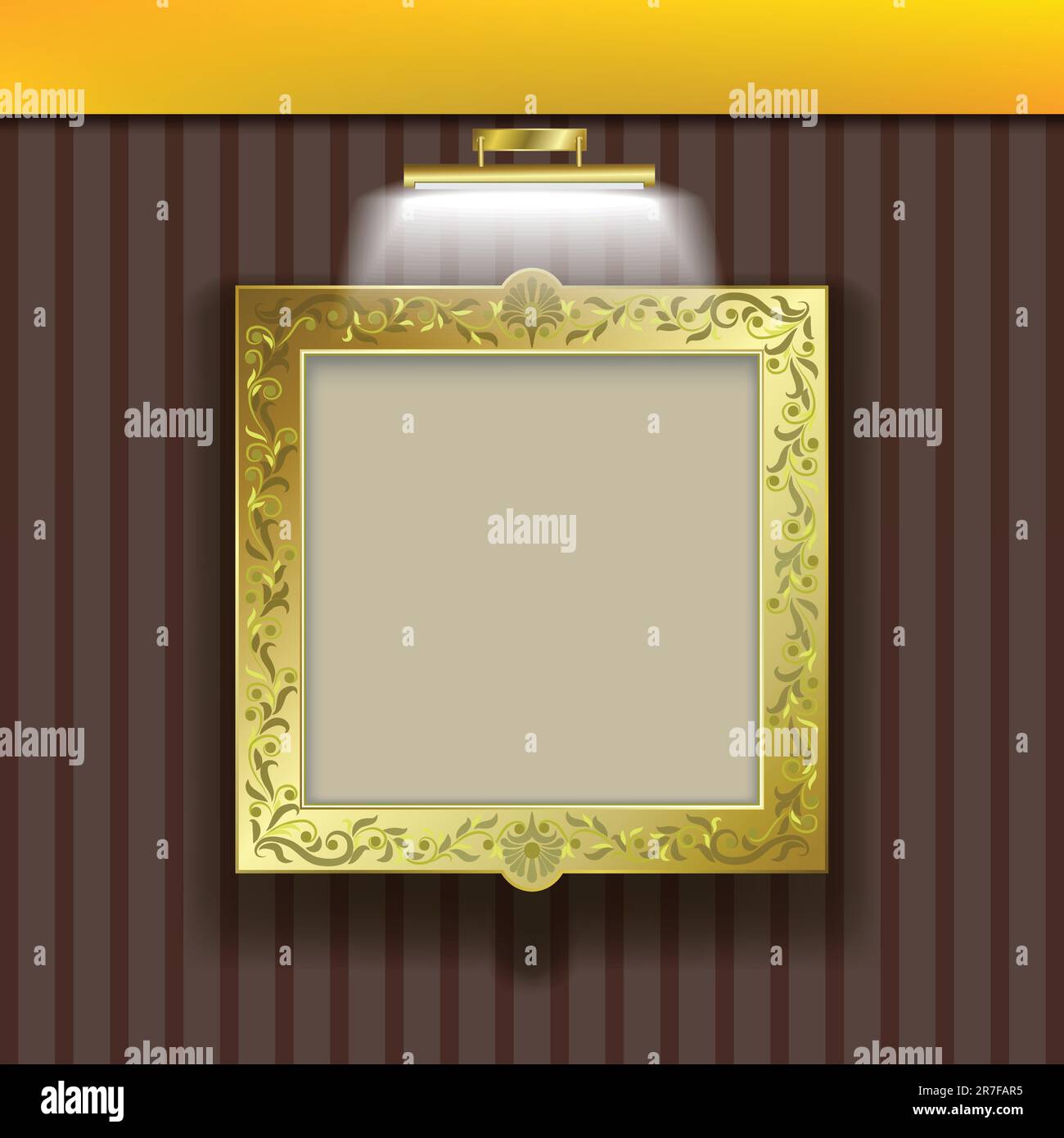 golden square frame with spotlight on brown wallpaper Stock Vector ...