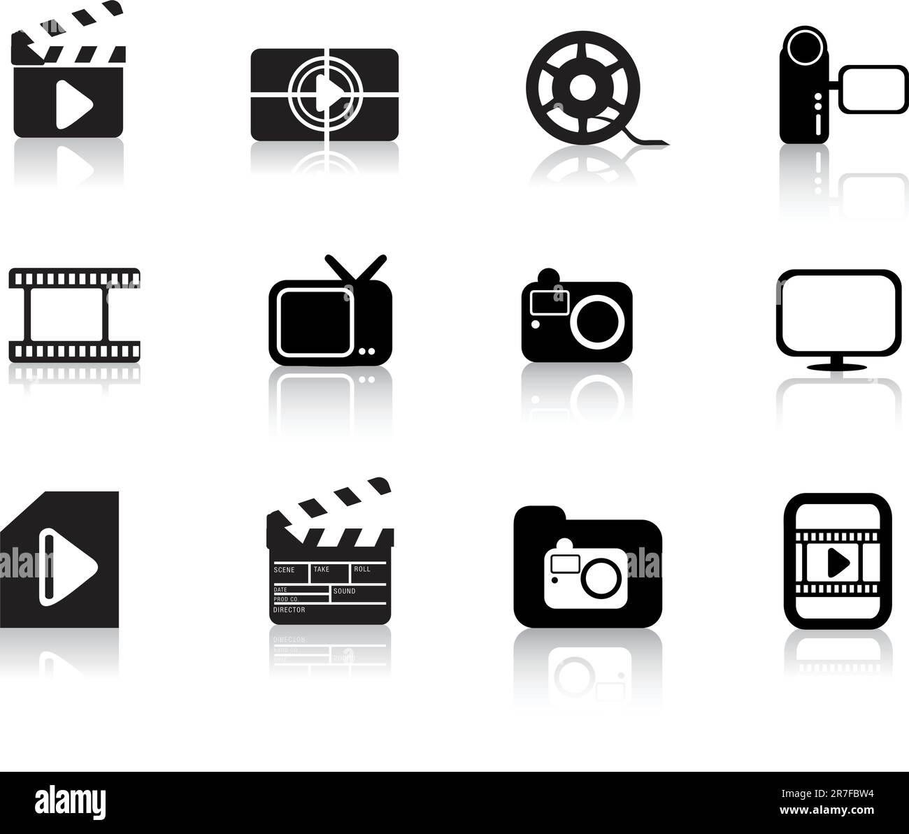 modern silhouette black icon set of photo, video and multimedia symbols ...