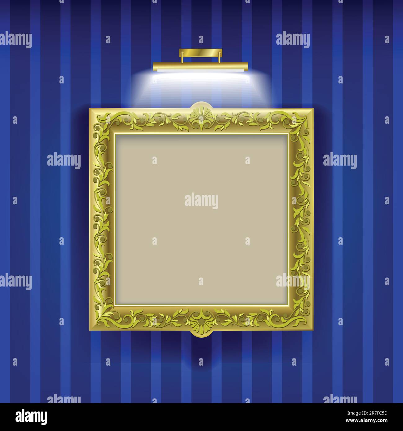 golden square frame with spotlight on blue wallpaper Stock Vector Image ...