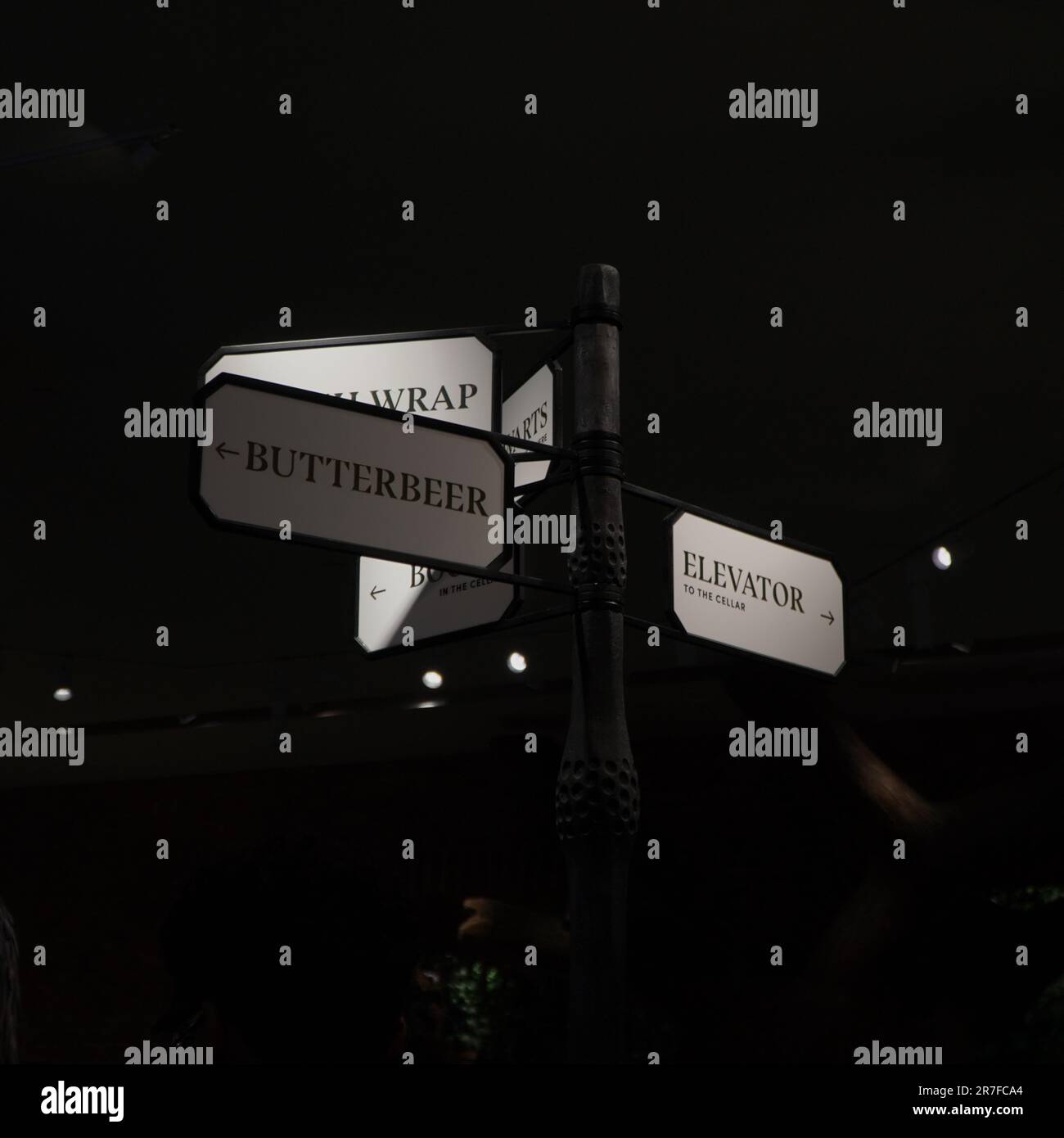 An grayscale shot of two street signs displayed on a tall metal pole ...